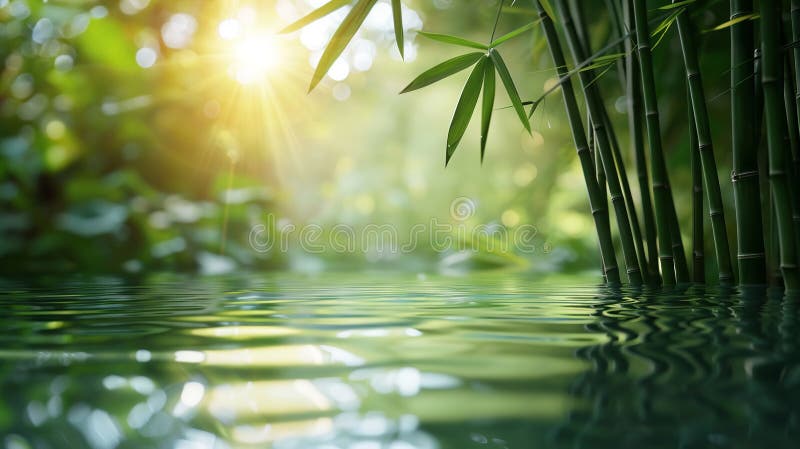 Serene Bamboo and Water Reflection, Soothing Sunlight Effect, Spa ...