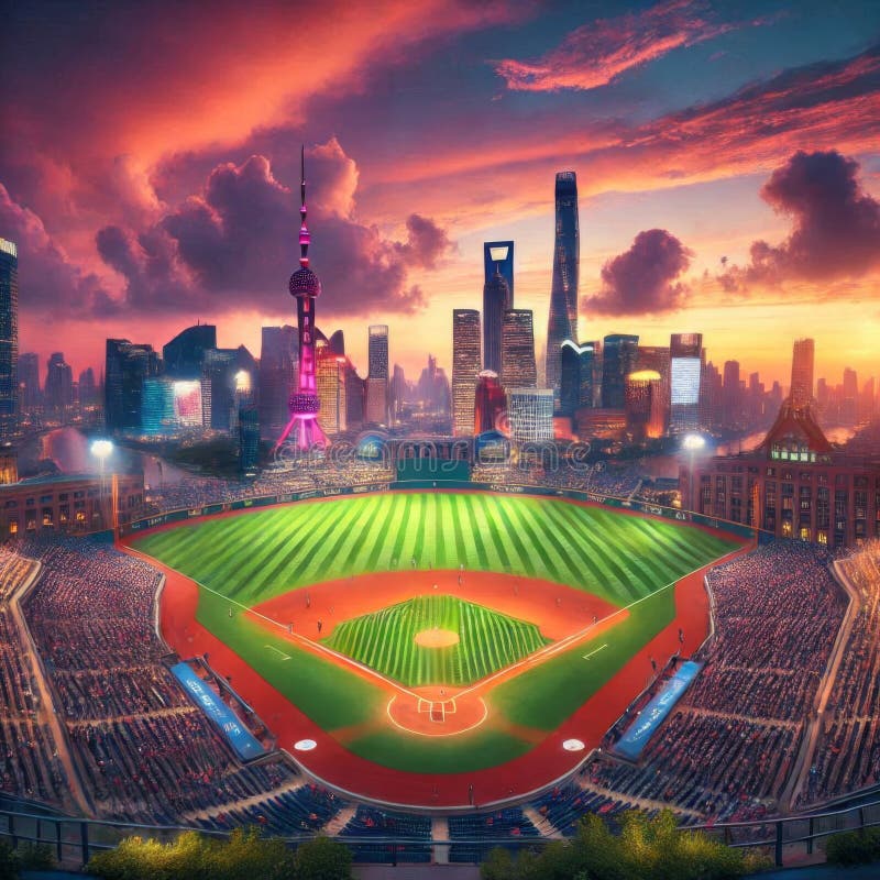 Serene Baseball Field Captured at Twilight Hour Stock Illustration ...