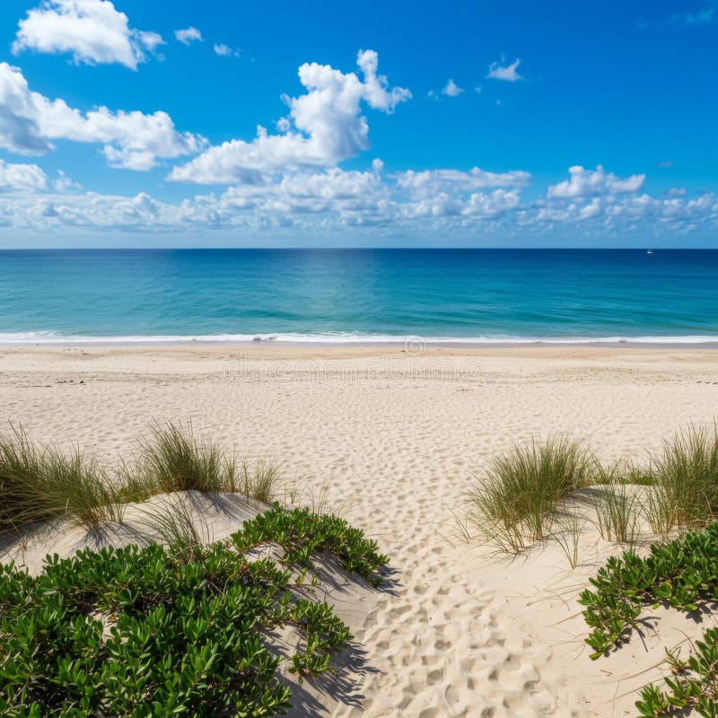 Serene Beach Landscape with Blue Ocean and White Sand Stock ...