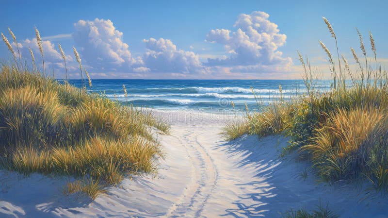 Serene Beach Path through Coastal Dunescape Stock Illustration ...