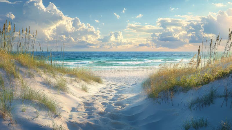 Serene Beach Path Leading To Ocean Waves Stock Illustration ...