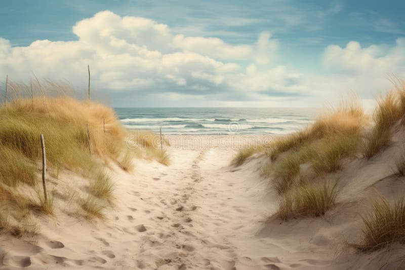 Serene Beach Pathway through Sand Dunes Stock Image - Image of beauty ...