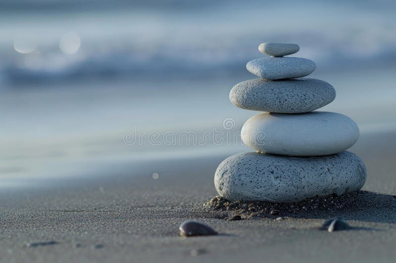Serene Beach Pebble Stack at Dusk Stock Photo - Image of ocean ...
