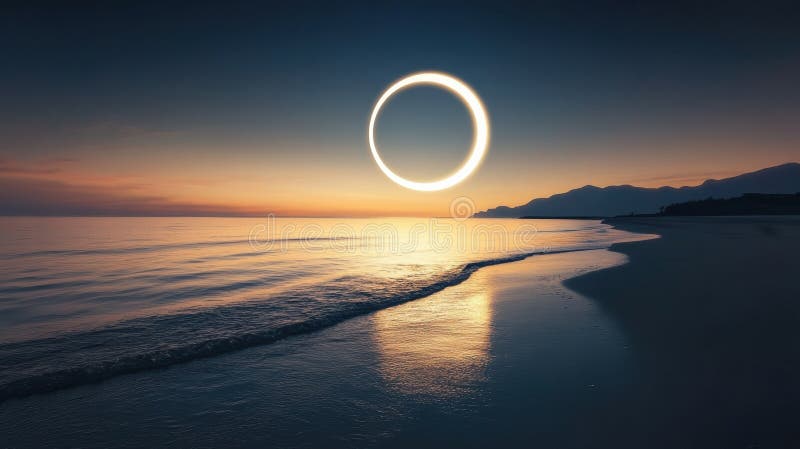 A Mesmerizing Solar Eclipse Over a Tranquil Beach at Sunset, AI Stock ...