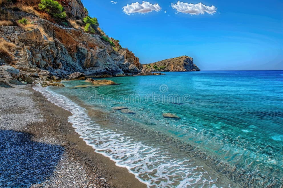 A Serene Beach Scene with Crystal-clear Waters and a Dramatic Cliffside ...
