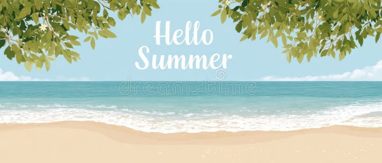 A Serene Beach Scene Featuring a Tree beside the Tranquil Ocean Waves ...