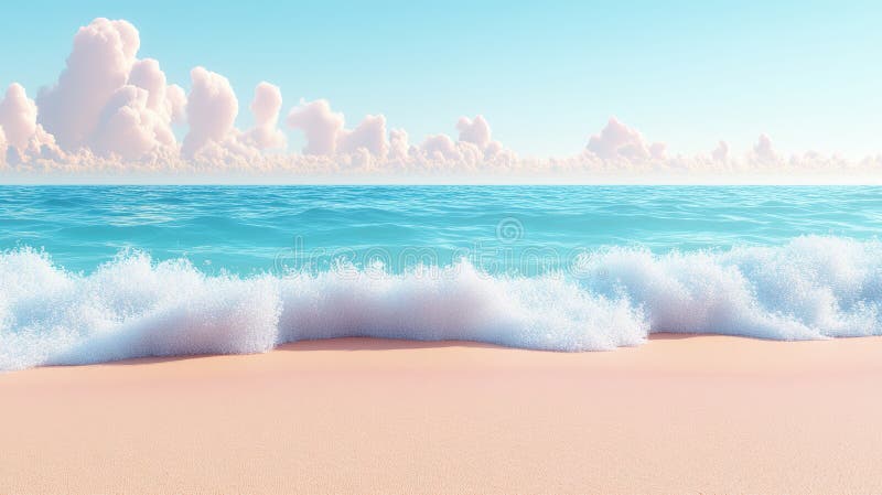 Serene Beach Scene Featuring Wave Gently Rolling Onto Shore Stock ...