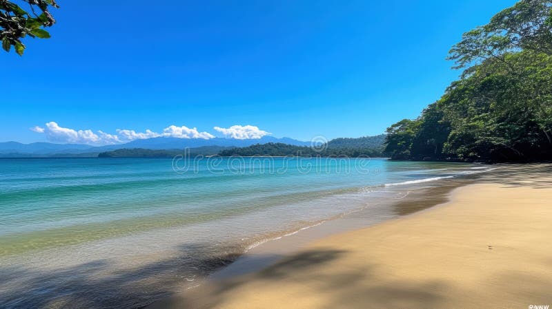 A Serene Beach Scene with People Leisurely Walking Along the Shoreline ...