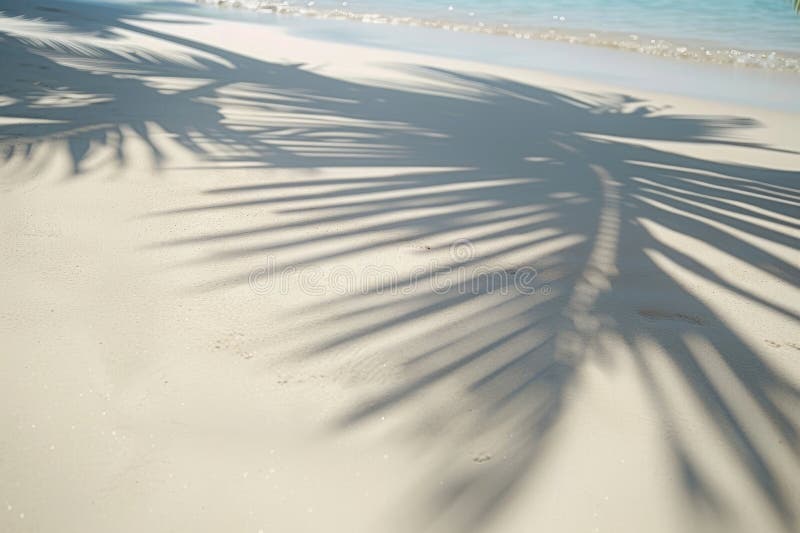 Serene Beach Scene with Smooth Sand and Palm Leaf Shadows Stock Image ...