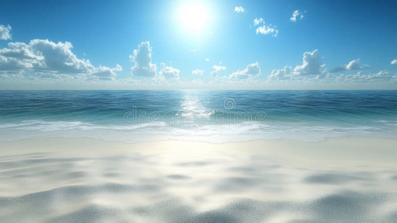 Serene Beach Scene Under Bright Sunny Sky Stock Illustration ...