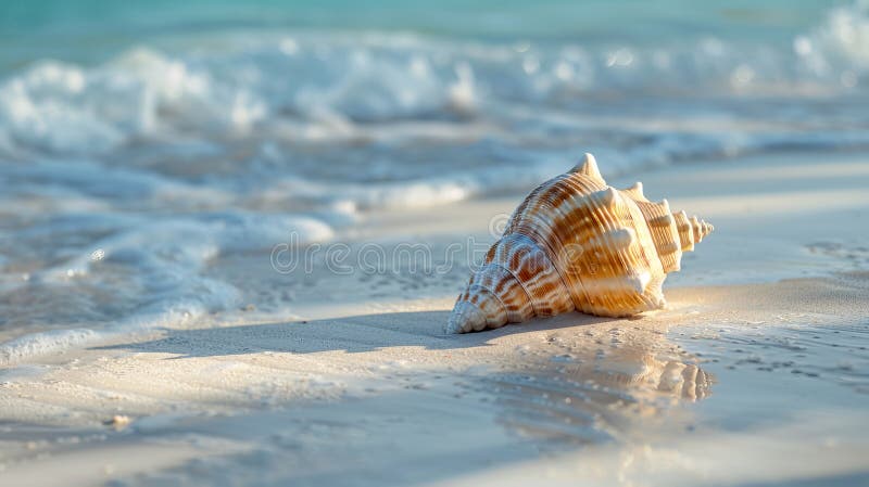 Serene Beach Setting with a Large Seashell on the Sandy Shore. the ...