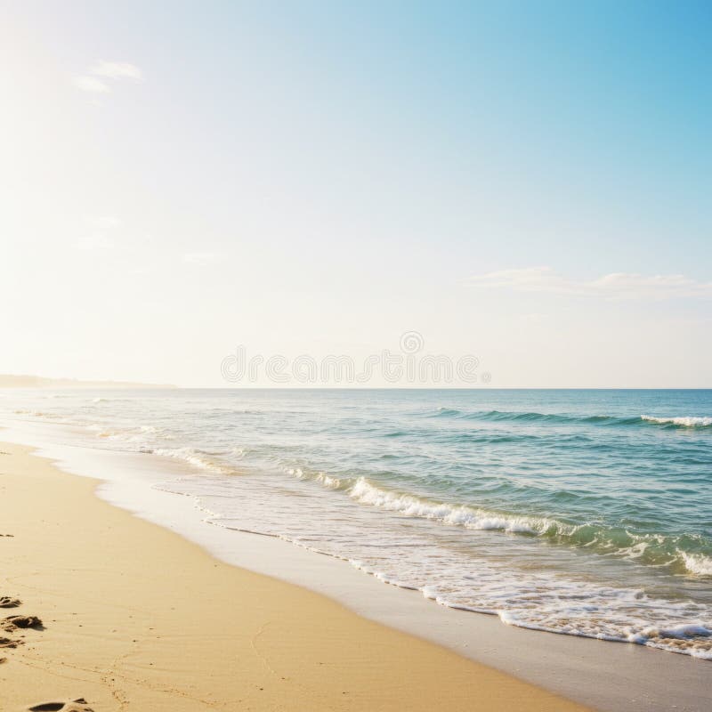 Serene Beach at Sunrise Golden Sand and Calm Ocean Stock Illustration ...