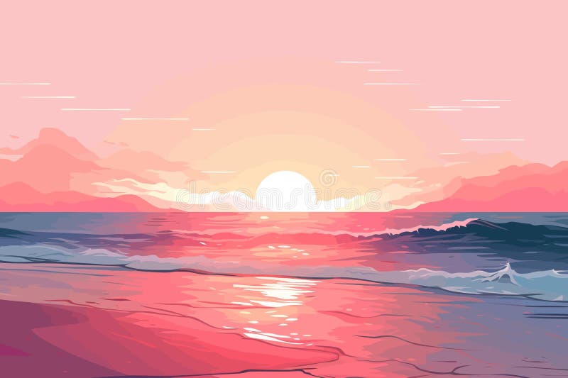 Serene Beach Sunset with Atmospheric Gradients Isolated Vector Style ...