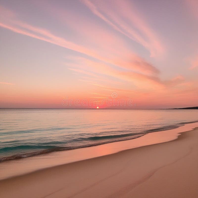 Serene Beach Sunset with Calm Waves and Clear Sky. Stock Illustration ...