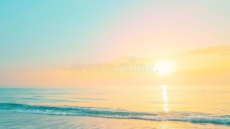 Serene Beach Sunset with Soft Pastel Colors and Gentle Waves. Stock ...