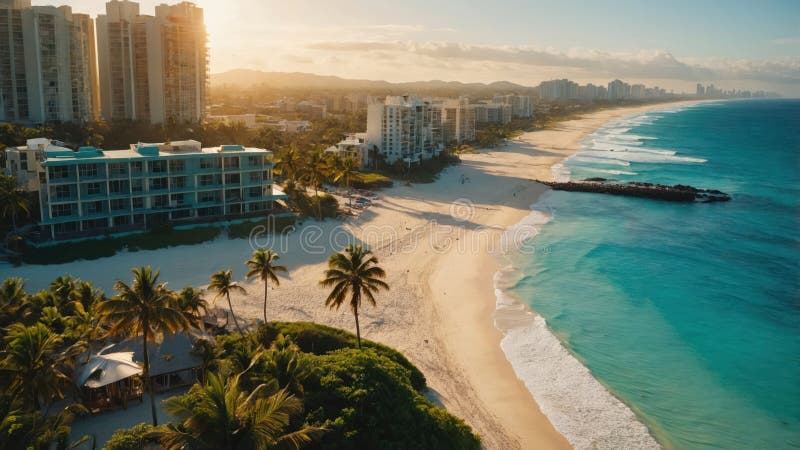 Golden Hour Beachfront Resort Aerial View Stock Illustration ...