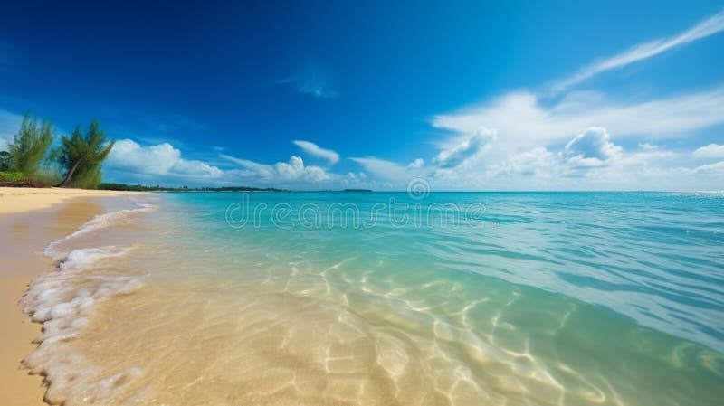 Serene Beachfront and Azure Waters Stock Illustration - Illustration of ...