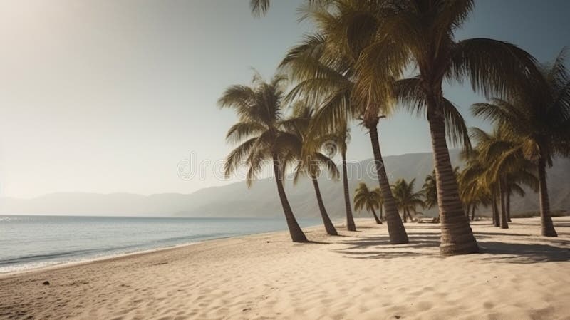Serene Beachfront and Azure Waters Stock Illustration - Illustration of ...