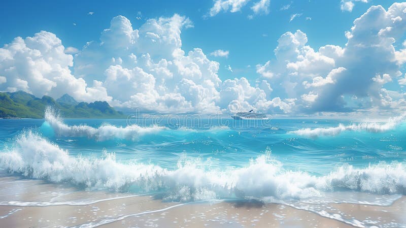 Serene Beachfront with Gentle Waves and Dramatic Clouds on a Summer Day ...