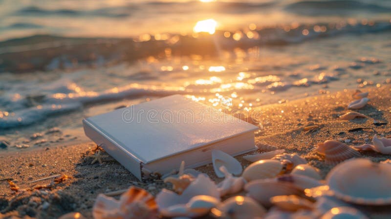 Serene Beachside Book at Sunset, Generative AI Stock Photo - Image of ...