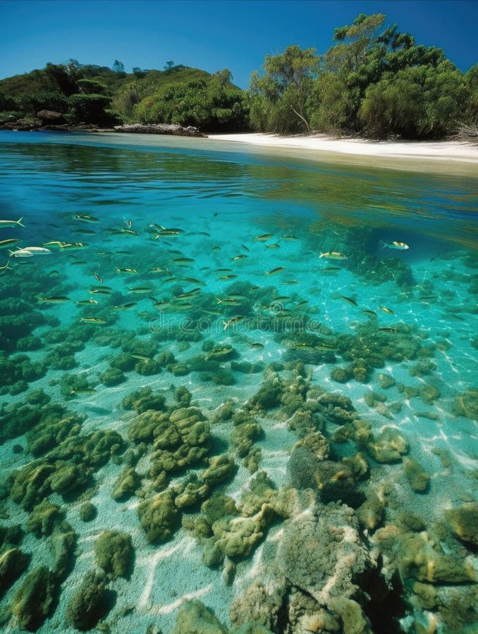 A Serene Beachside Lagoon Filled with Schools of Glittering Fish ...