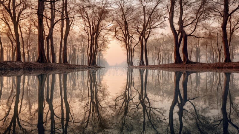 Generative AI, Reflections: Landscapes Mirrored in Water Creating ...