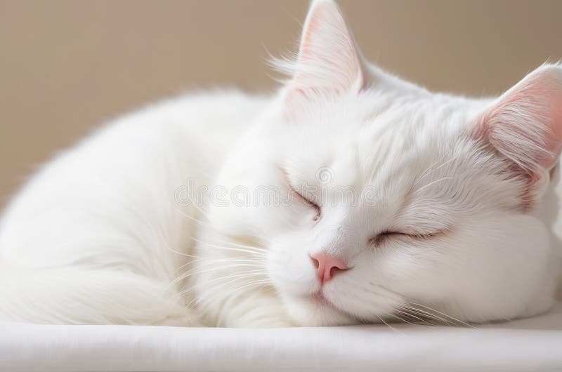 Serene Beauty: Portrait of a Sweetly Sleeping White Cat. Stock Image ...