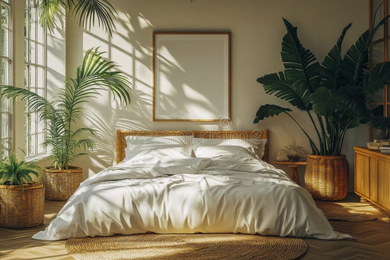 Serene Morning Bedroom with Sunlight Filtering through Sheer Curtains ...