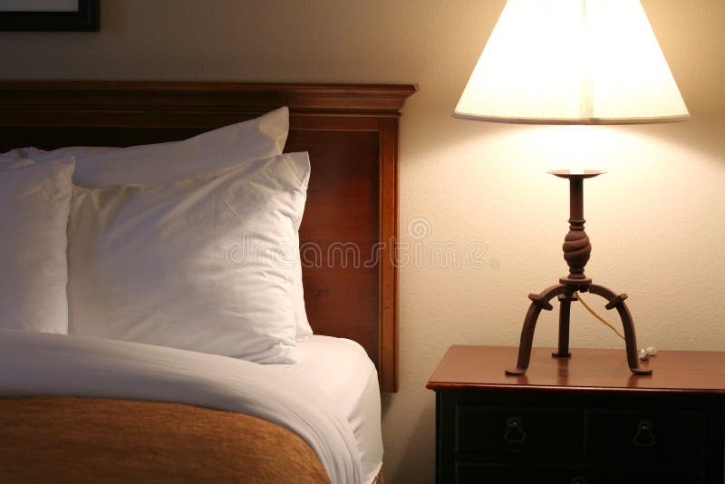 Serene Bedside at Night Time Stock Photo - Image of bedside, lamp: 3429748