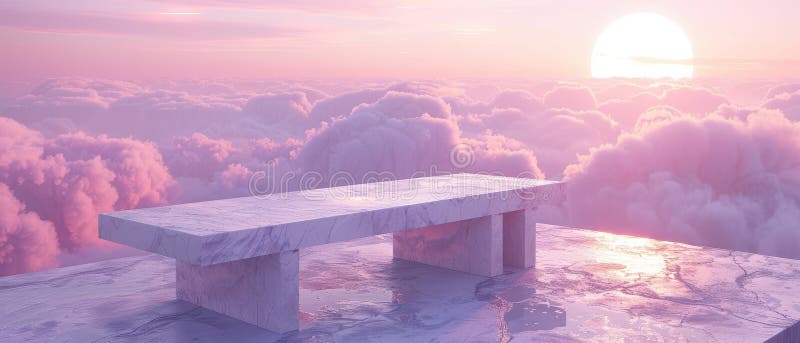 Serene Bench Overlooking Dreamy Pink Clouds at Sunset Sky Stock Photo ...