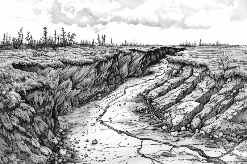 A Serene Black and White Drawing of a Flowing River. Suitable for ...