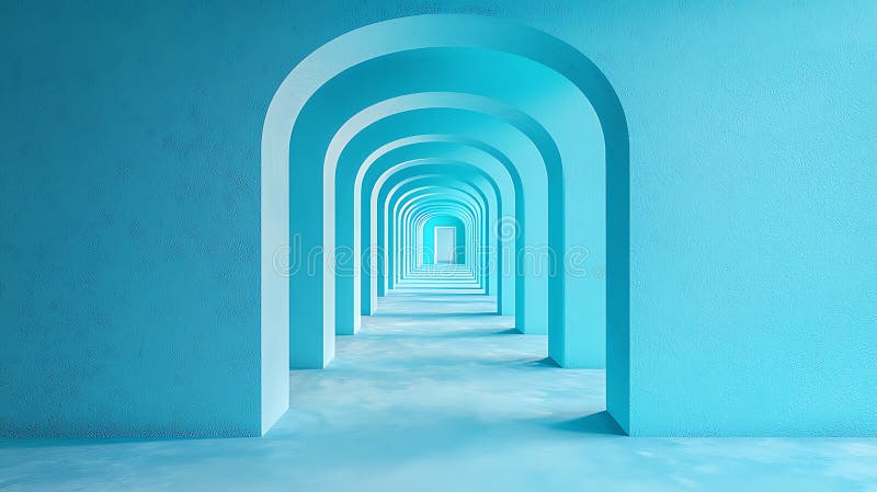 Serene Blue Archway Corridor Abstract Architectural Background Stock ...