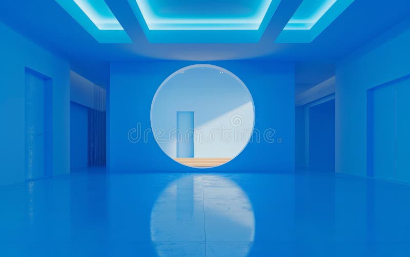 A Serene Blue Atrium with a Central Circular Opening that Frames a ...