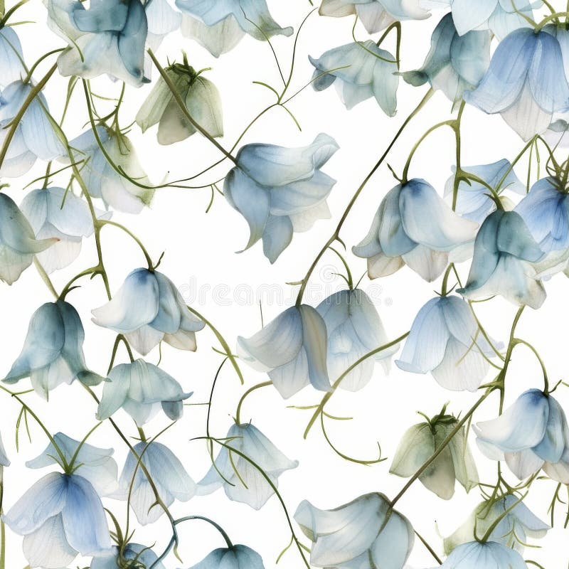 Serene Blue Bellflowers on White Background - Botanical Elegance Stock ...