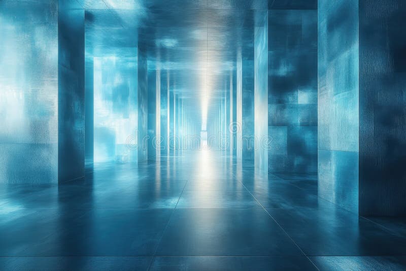 Serene Blue Corridor Illuminated Soft Light Modern Architectural Space ...