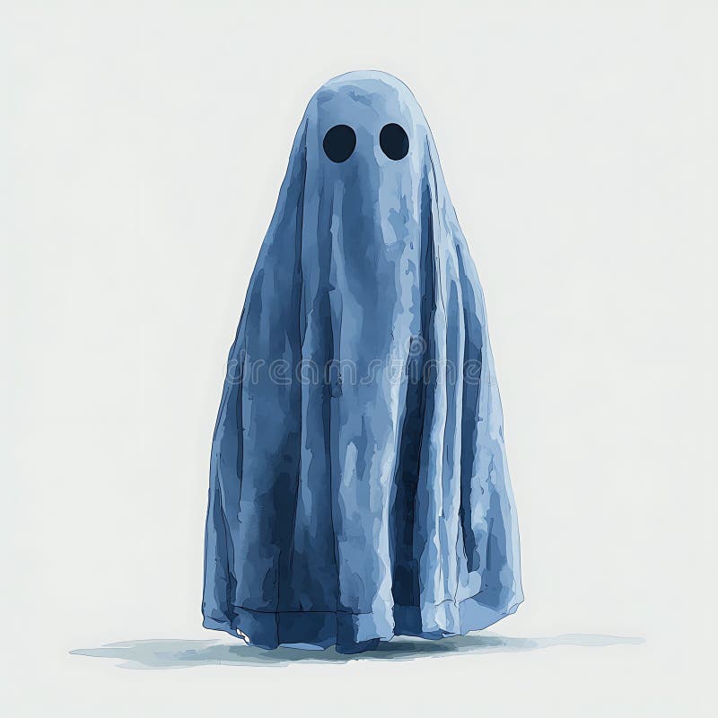 A Serene Blue Ghost Illustration Minimalist Spooky Figure Stock ...