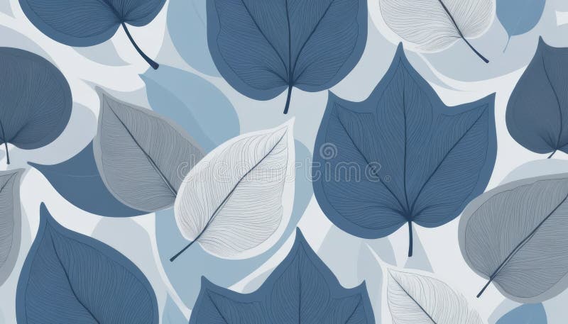 Serene Blue Leaf Pattern, Elegant Botanical Illustration for Textile ...