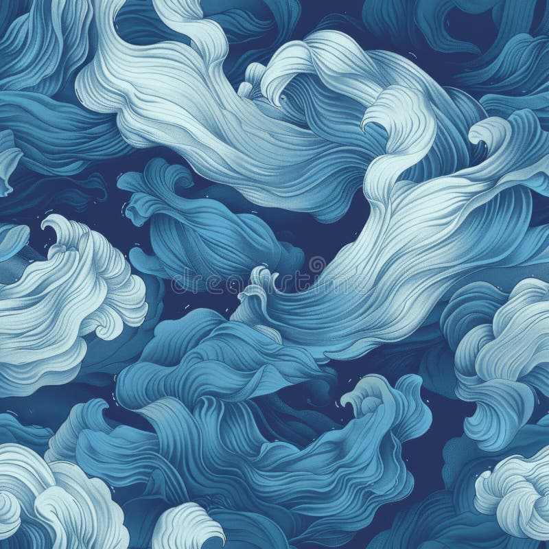 Serene Blue Ocean Waves Illustration: Artistic Marine Pattern Design ...