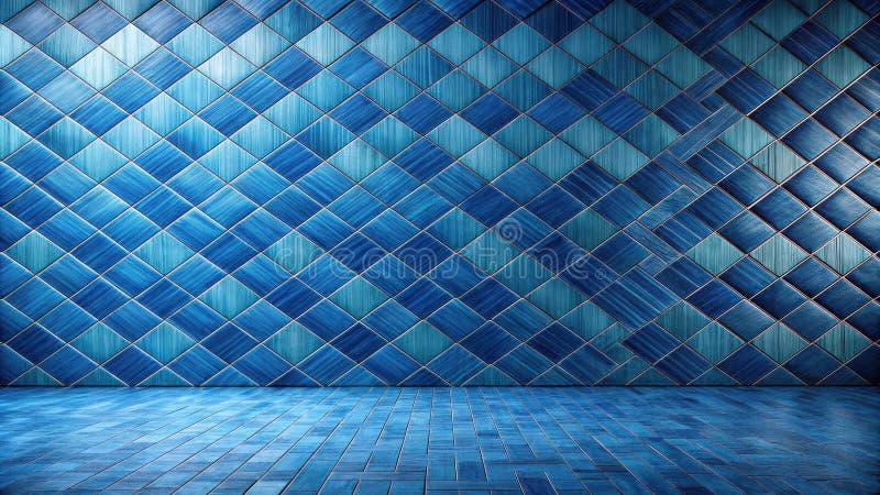 Serene Blue Tile Room with Diamond Pattern Wall and Floor. Generative ...