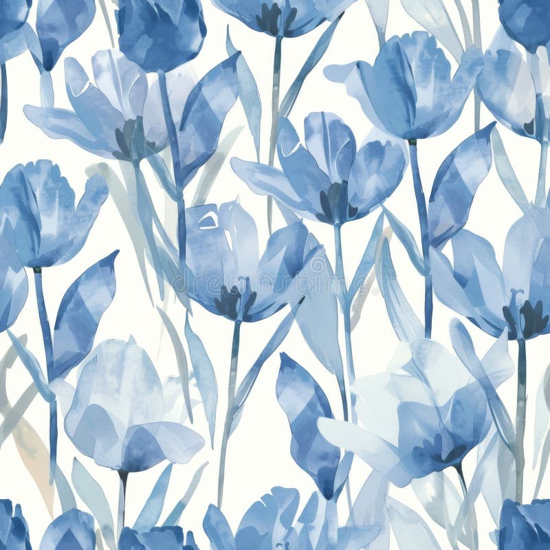 Serene Blue Watercolor Floral Pattern Background Stock Photo - Image of ...
