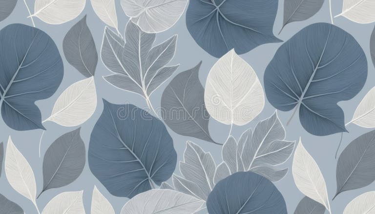 Serene Blue and White Leaf Pattern Seamless Texture Background Stock Illustration - Illustration ...