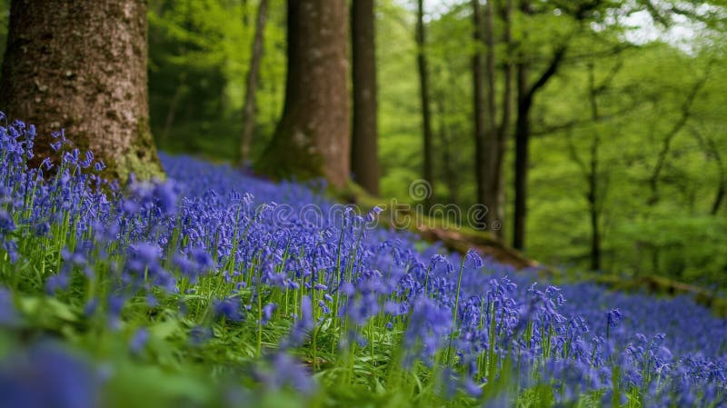 Serene Bluebell Woodland in Spring Stock Photo - Image of lush, floral ...