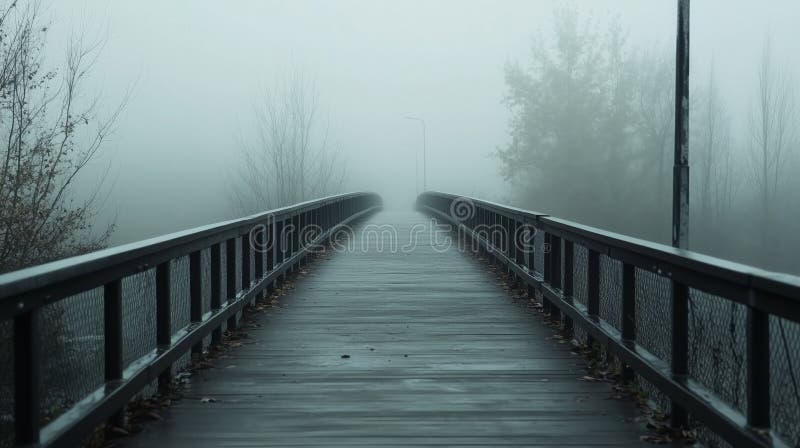 A Serene Bridge Stretches into the Dense Fog, Inviting Exploration in ...