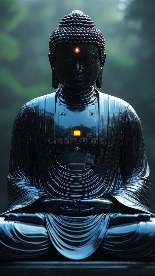 Serene Buddha Statue Bust. a Humanoid Robot, Android or Cyborg, Sitting ...
