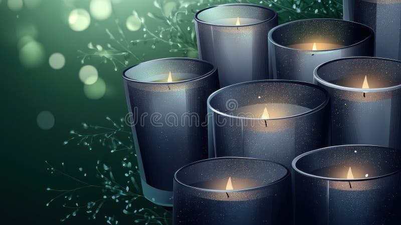 Serene Candlelight Ambiance with Green Foliage Background Stock Photo ...