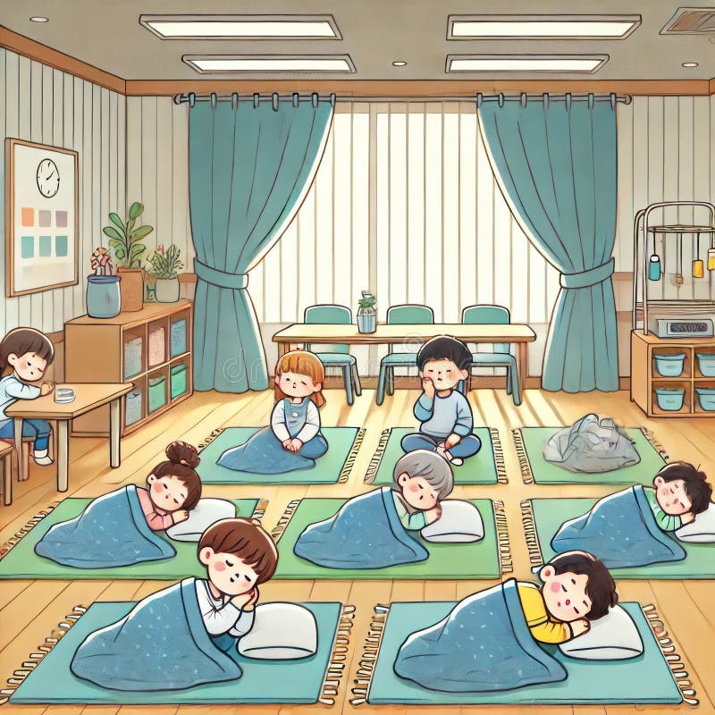 Cozy Kindergarten Nap Time: Children Resting Peacefully in a Calm ...