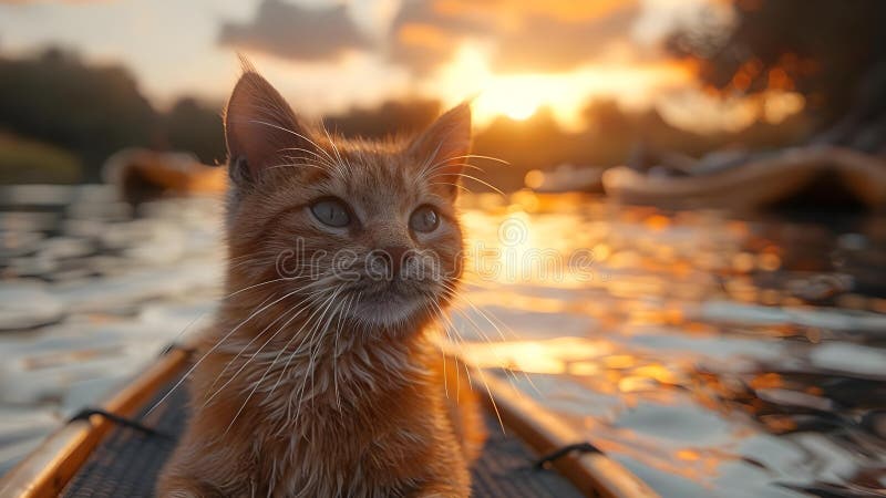 Serene Cat on a Paddleboard at Sunrise: High-Resolution D Render ...