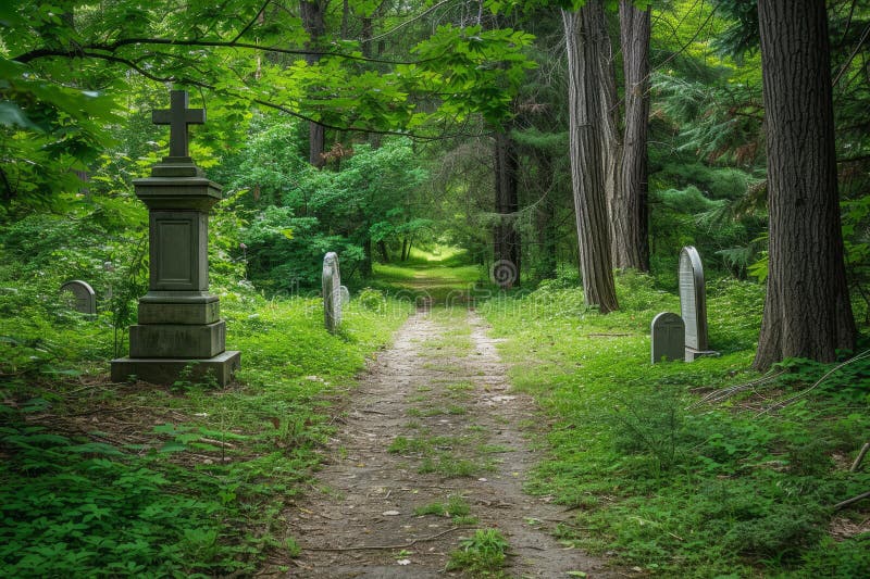 Serene Cemetery Pathway Surrounded by Greenery Stock Photo - Image of ...
