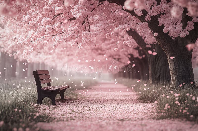 Serene Cherry Blossom Pathway with Blooming Pink Petals Stock Photo - Image of scenic, petals ...