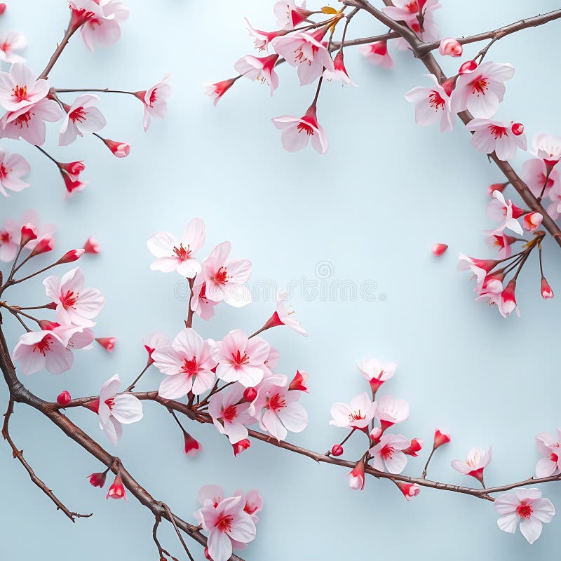A Serene Cherry Blossom Texture on a Soft Pastel Blue Background Stock ...
